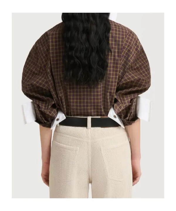 Marni Brown Checked Poplin Shirt With Neck Tie
