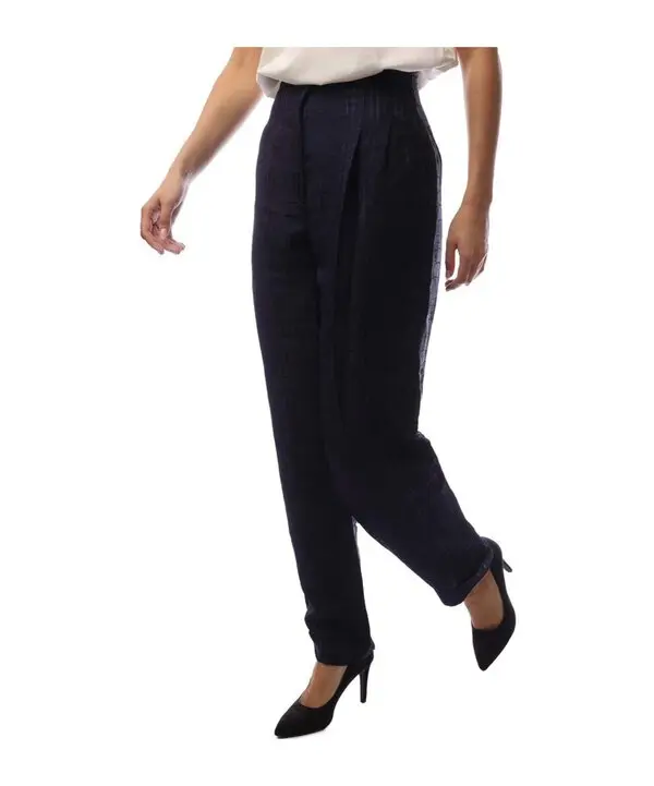 Emporio Armani Navy Check Wideleg Trousers