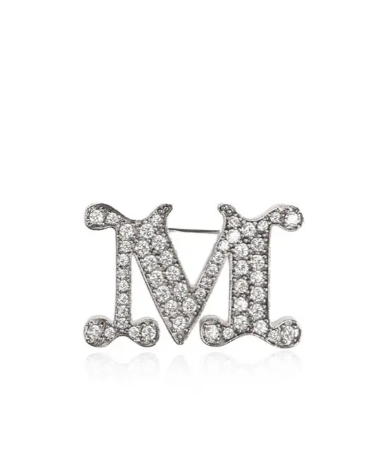 Max Mara M Logo Monogram Brooch With Crystal Embellishment - Gray