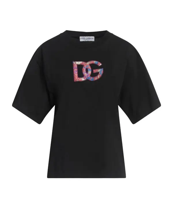 Dolce & Gabbana Short Sleeve T-shirt With Embroidered Logo - Black