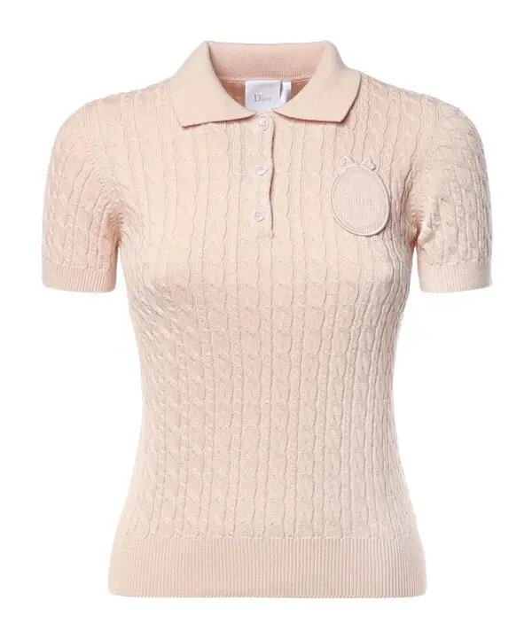 Dior Cable-knit Polo Top - Pink