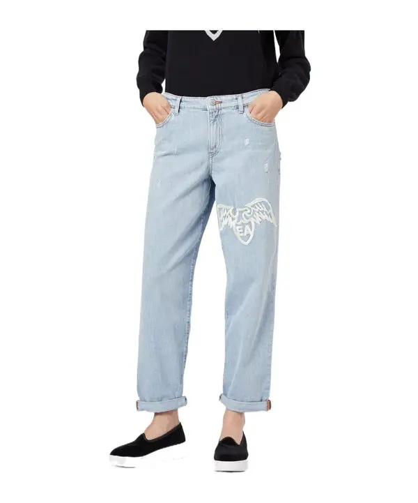 Emporio Armani Lightwash Straight Leg Jeans With Wing Embroidery