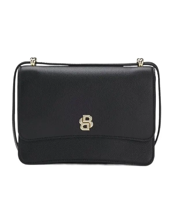 Hugo Boss Grained Leather Shoulder Bag With Gold-tone Monogram