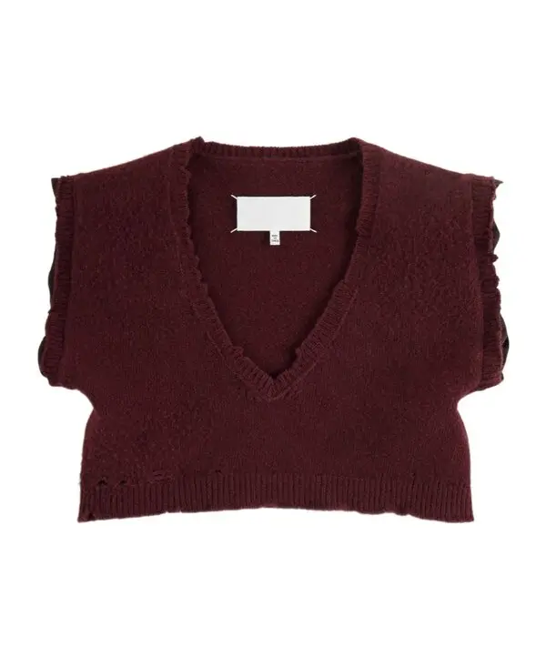 MAISON MARGIELA Distressed V-neck Knitted Vest - Wine Red