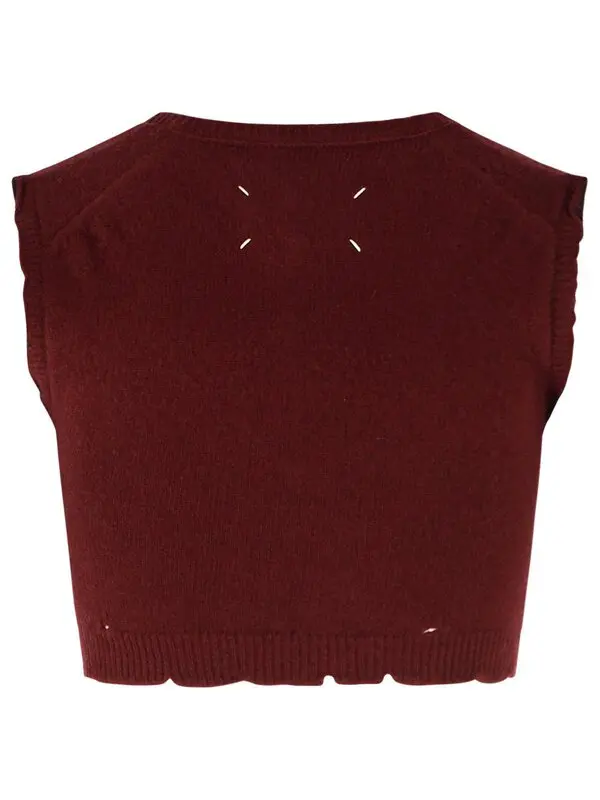 MAISON MARGIELA Distressed V-neck Knitted Vest - Wine Red
