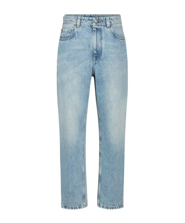 Brunello Cucinelli Mid- Denim Tapered Pants - Blue