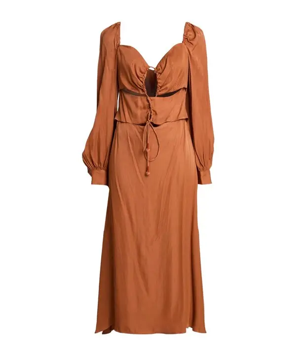 Farm Rio Minimalist Satin Dress - Camel