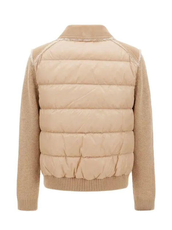 Moncler Long Sleeve Knit Top With Suede Accents