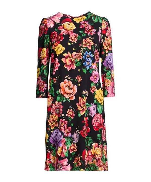 Dolce & Gabbana Floral Print Long Sleeve Dress - Black