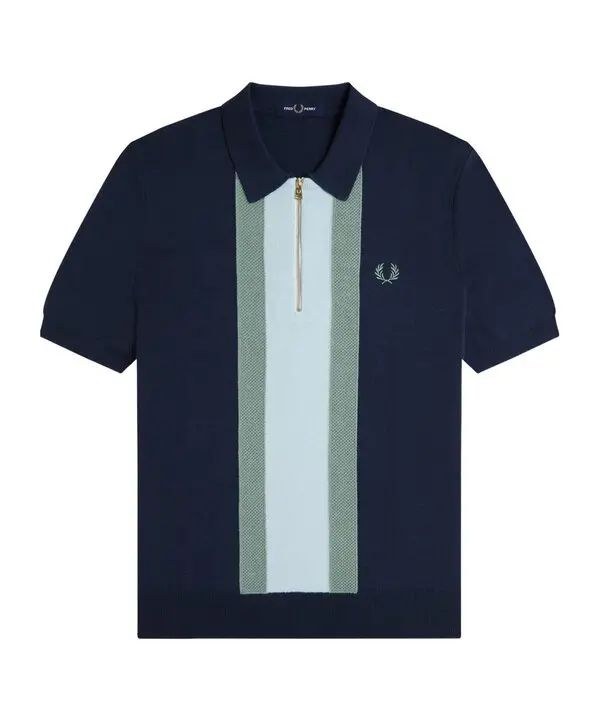 Fred Perry Stripe Zipped Short-sleeve Polo Shirt - Black