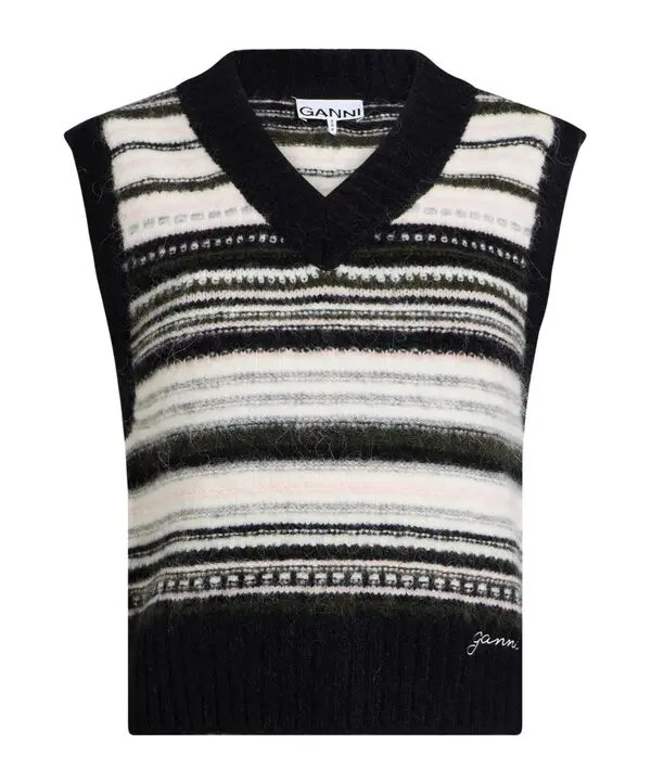 GANNI Striped Knit Vest - Black