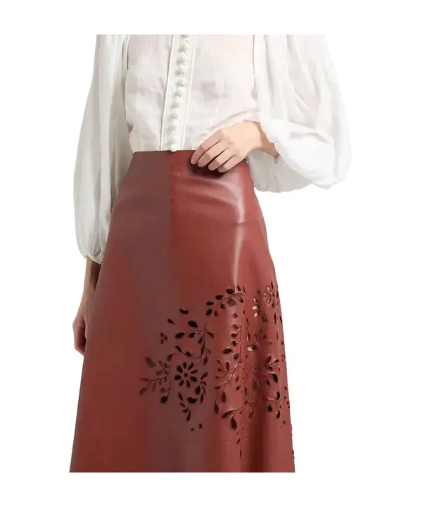 Chloé Leather Skirt With Floral Cutout Detail