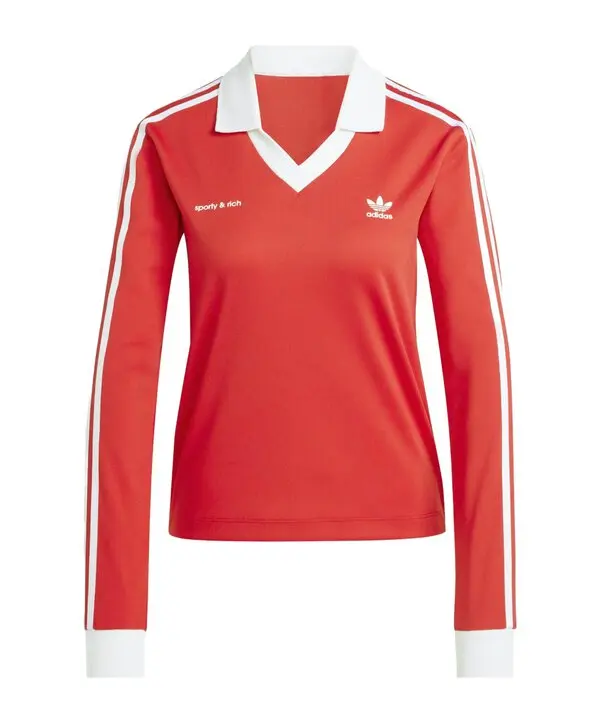 ADIDAS ORIGINALS Retro Colorblock Vneck Longsleeve Polo Top - Red