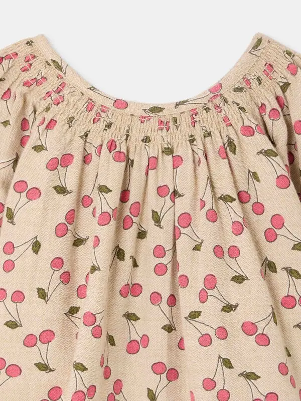 Bonpoint Smocked Cherry Print Organic Cotton Dress