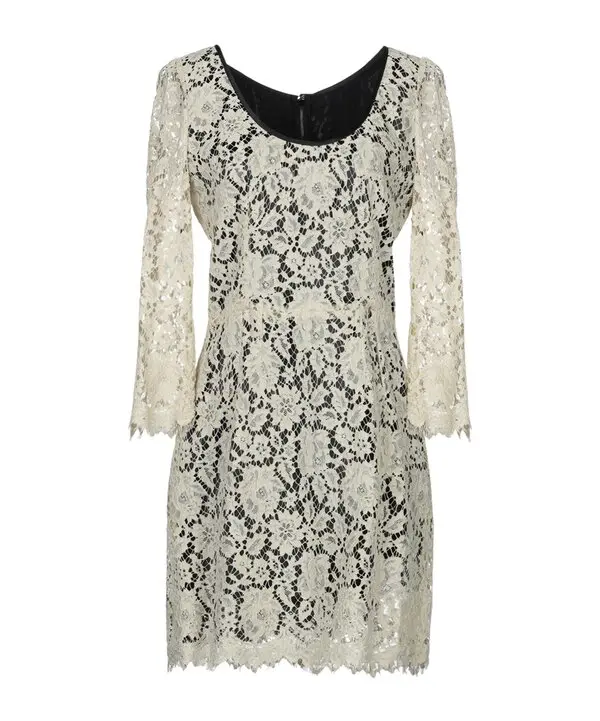 Dolce & Gabbana Two-tone Lace Dress With V-neck And Three-quarter Sleeves