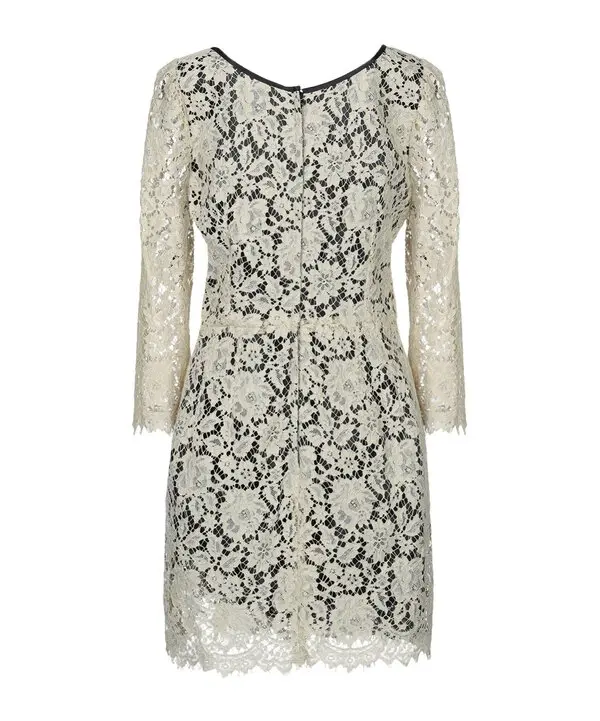 Dolce & Gabbana Two-tone Lace Dress With V-neck And Three-quarter Sleeves