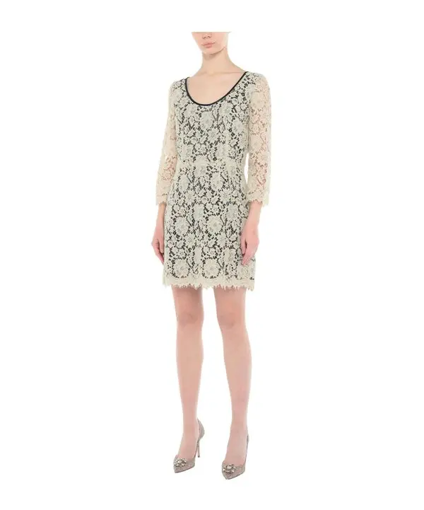 Dolce & Gabbana Two-tone Lace Dress With V-neck And Three-quarter Sleeves