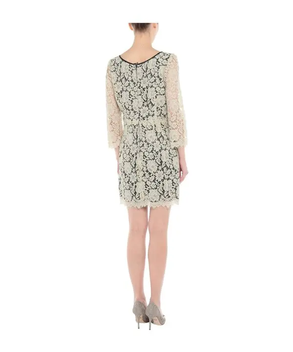 Dolce & Gabbana Two-tone Lace Dress With V-neck And Three-quarter Sleeves