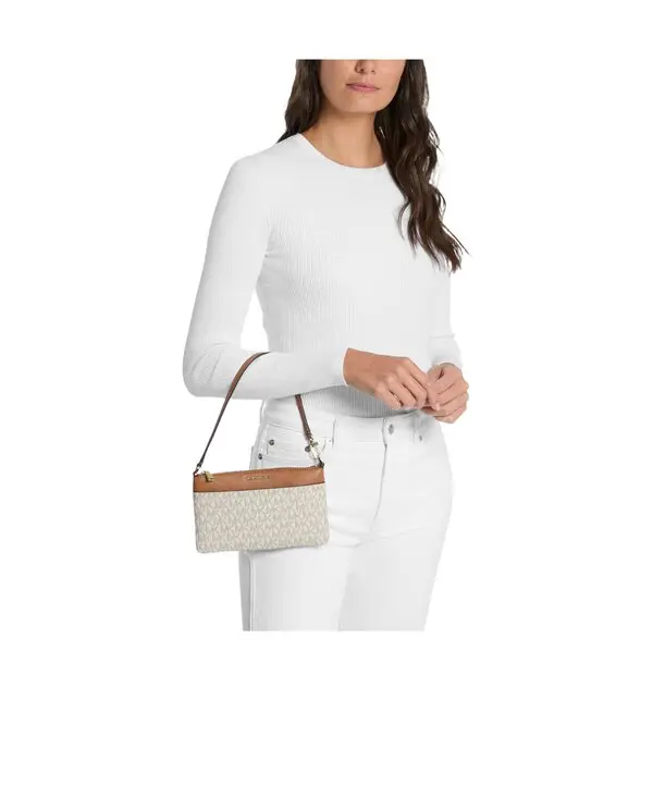 Michael Kors Monogram Coatedcanvas And Leather Wristlet Crossbody Bag