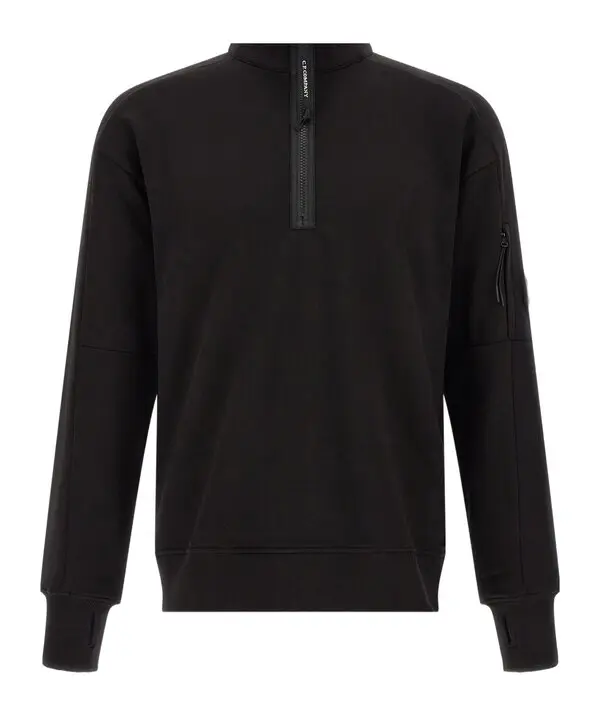 C.P. COMPANY Diagonal Raised Fleece Lens Half Zip Sweatshirt - Black