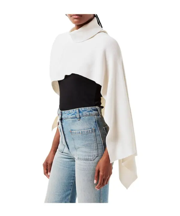 Magda Butrym Cream Knit Poncho With Turtleneck Foldover Collar