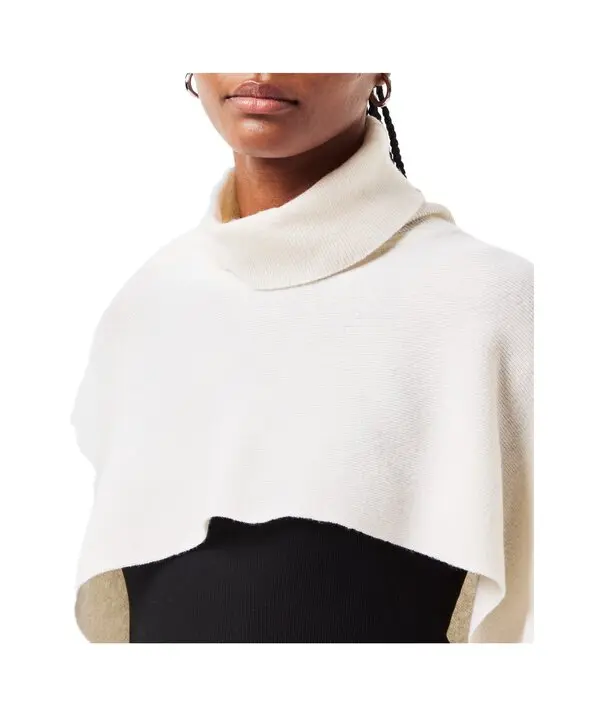 Magda Butrym Cream Knit Poncho With Turtleneck Foldover Collar