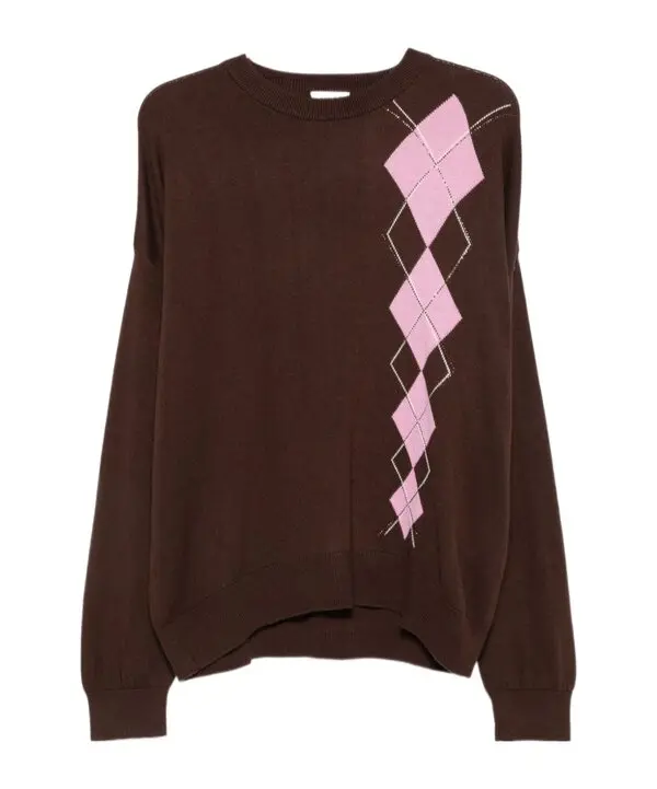 Liu Jo Rhinestone-embellished Knit Top With Diamond Intarsia - Dark Brown