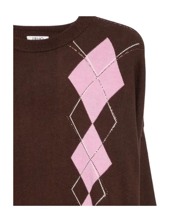 Liu Jo Rhinestone-embellished Knit Top With Diamond Intarsia