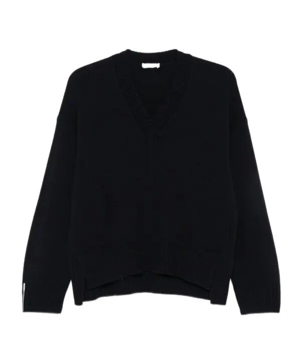 Peserico V-neck Ribbed-trim Jumper - Navy Blue