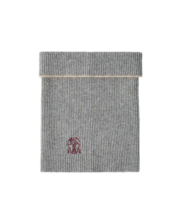 Brunello Cucinelli Logo-embroidered Cashmere Scarf - Gray