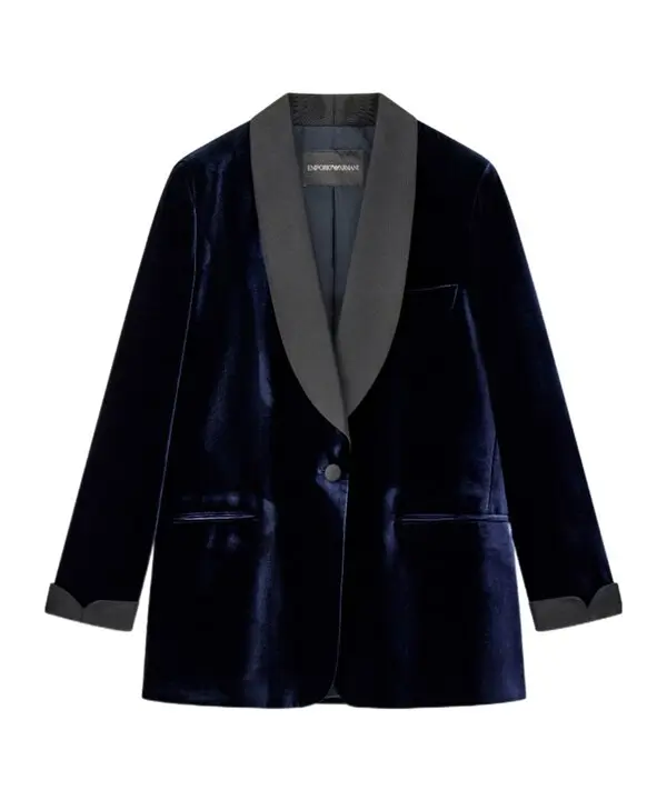 Emporio Armani Blazer In Liquid Velvet With Satin Shawl Collar - Navy Blue