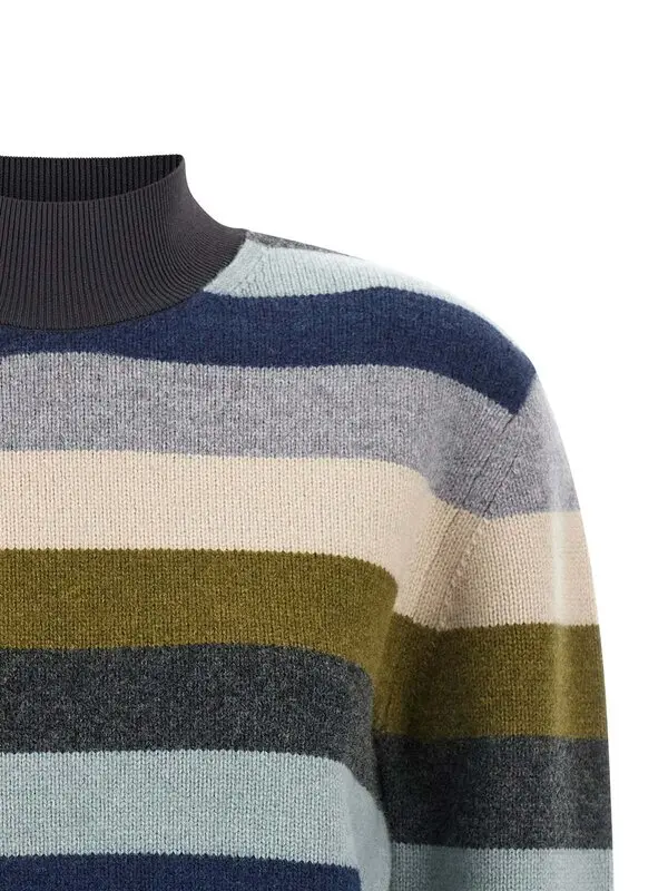 Tory Burch Striped Wool Turtleneck Sweater - Graphite Multicolor Stripe