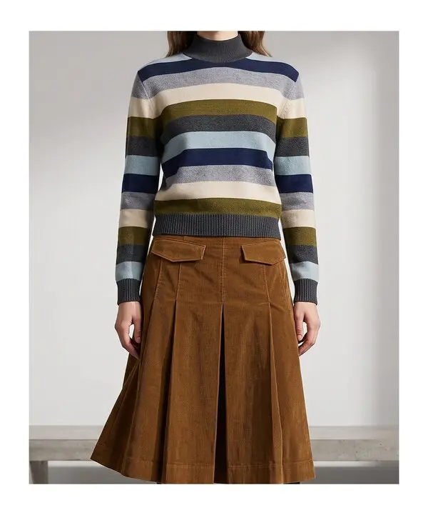 Tory Burch Striped Wool Turtleneck Sweater - Graphite Multicolor Stripe