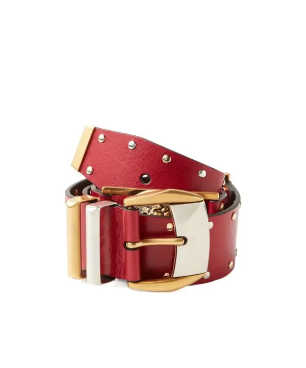 Versace Studded Leather Belt 4 Cm - Red