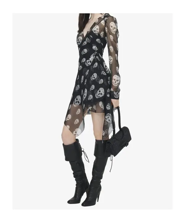 Alexander McQueen Silk Skull Print Wrap Dress
