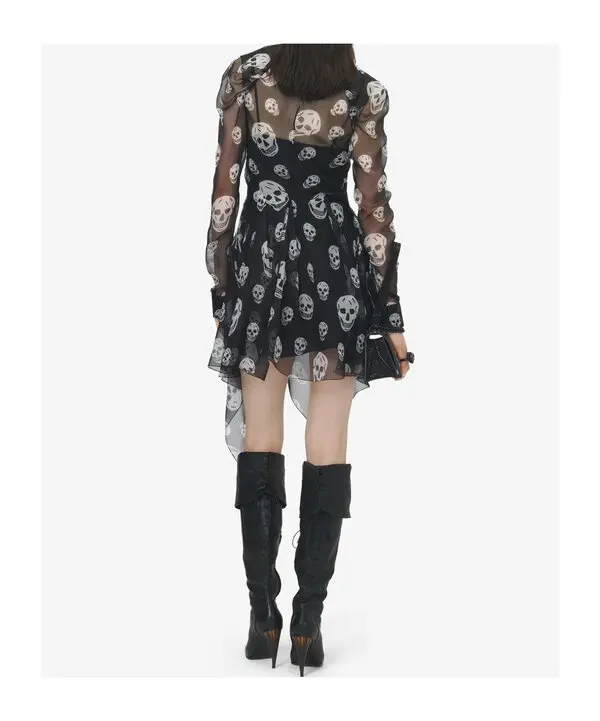 Alexander McQueen Silk Skull Print Wrap Dress