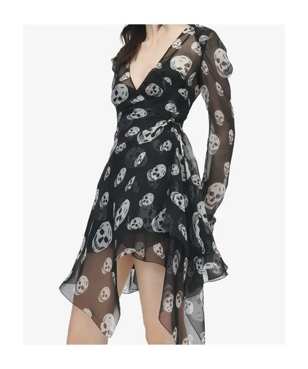 Alexander McQueen Silk Skull Print Wrap Dress