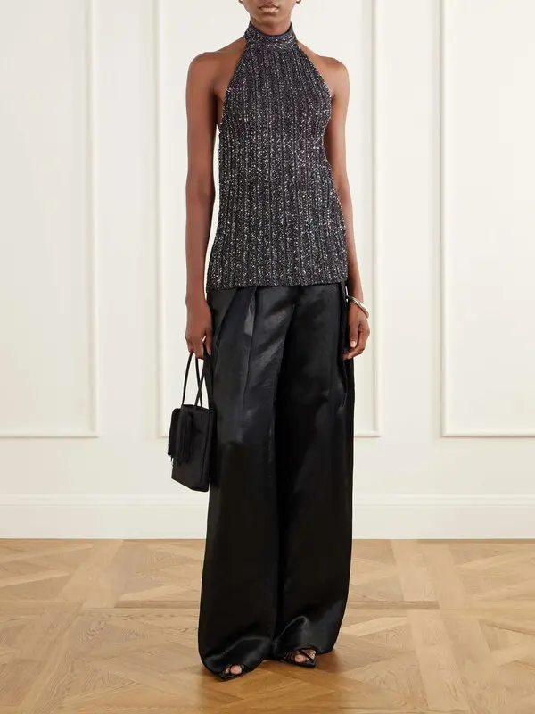Missoni Sequin-embellished Striped Crochet-knit Halterneck Top