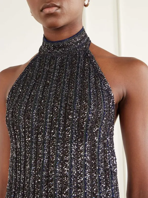 Missoni Sequin-embellished Striped Crochet-knit Halterneck Top