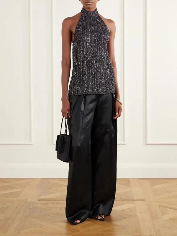 Missoni Sequin-embellished Striped Crochet-knit Halterneck Top - Metallic