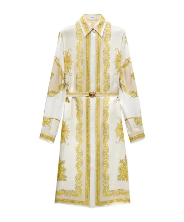 Versace Printed Silk Twill Midi Dress - Platinum