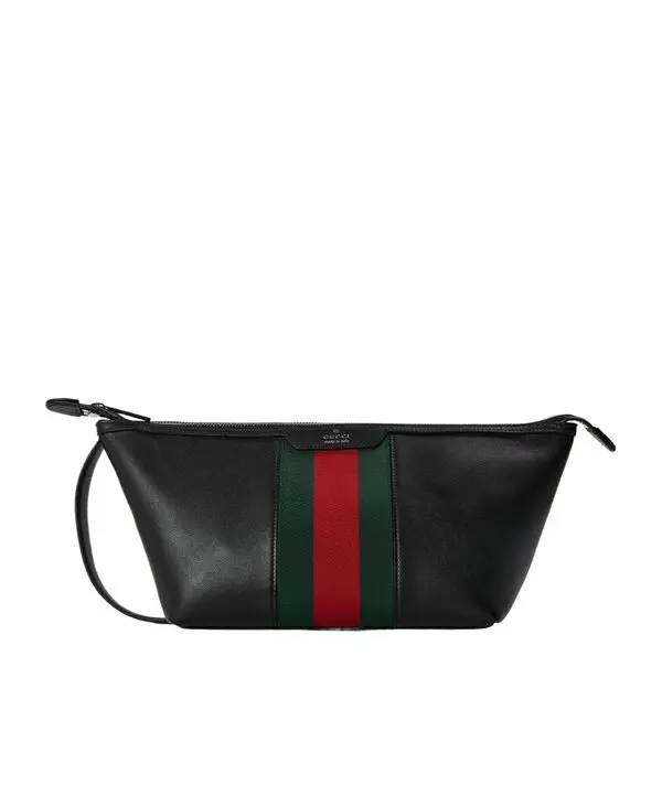 Gucci Leather Clutch Bag With Web Stripe