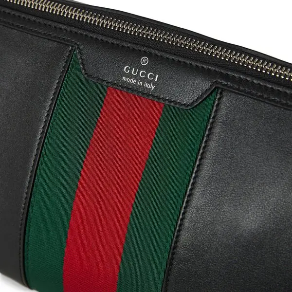 Gucci Leather Clutch Bag With Web Stripe