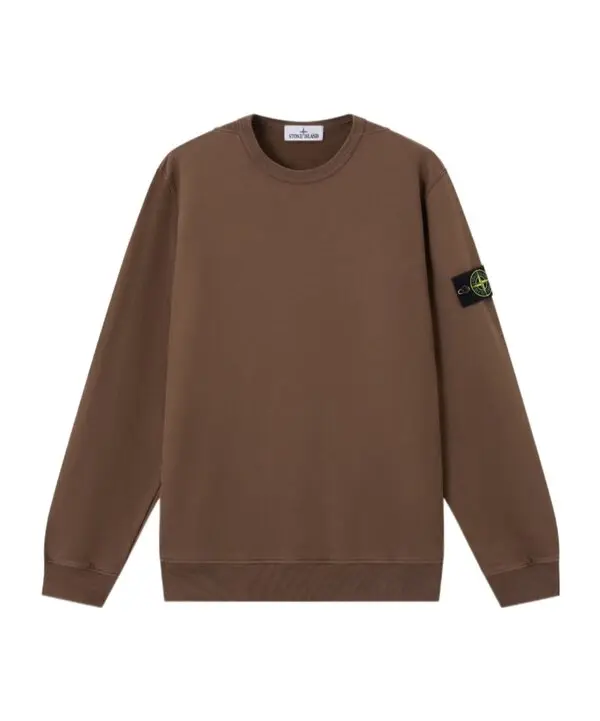 Stone Island Crewneck Sweatshirt With Ribbed Inserts - Umber