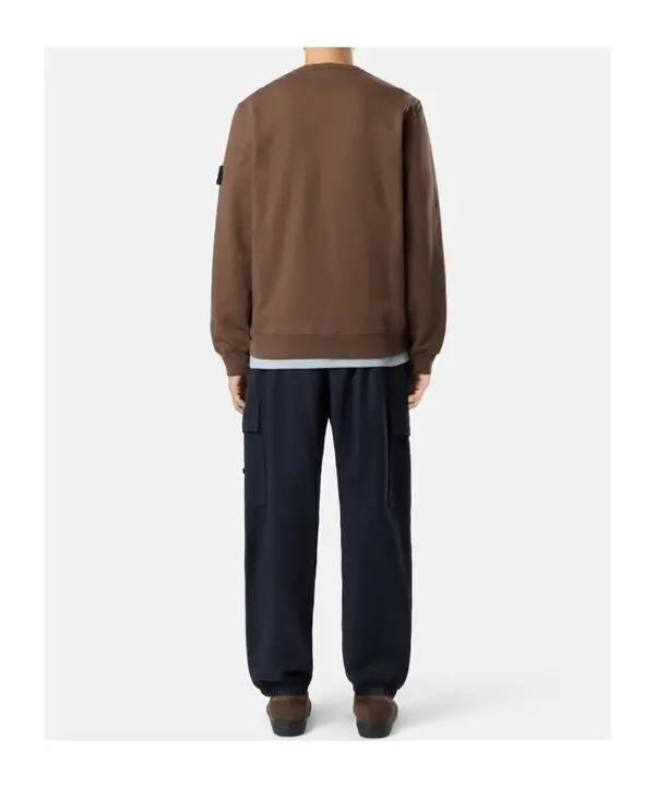 Stone Island Crewneck Sweatshirt With Ribbed Inserts - Umber