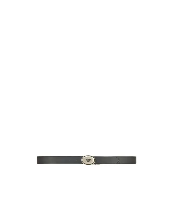 Emporio Armani Suede And Grained Leather Belt With Oval Logo Plaque