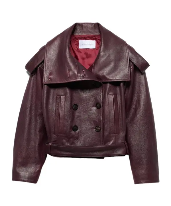 7 For All Mankind Oversizedcollar Cropped Leather Trench Jacket - Red