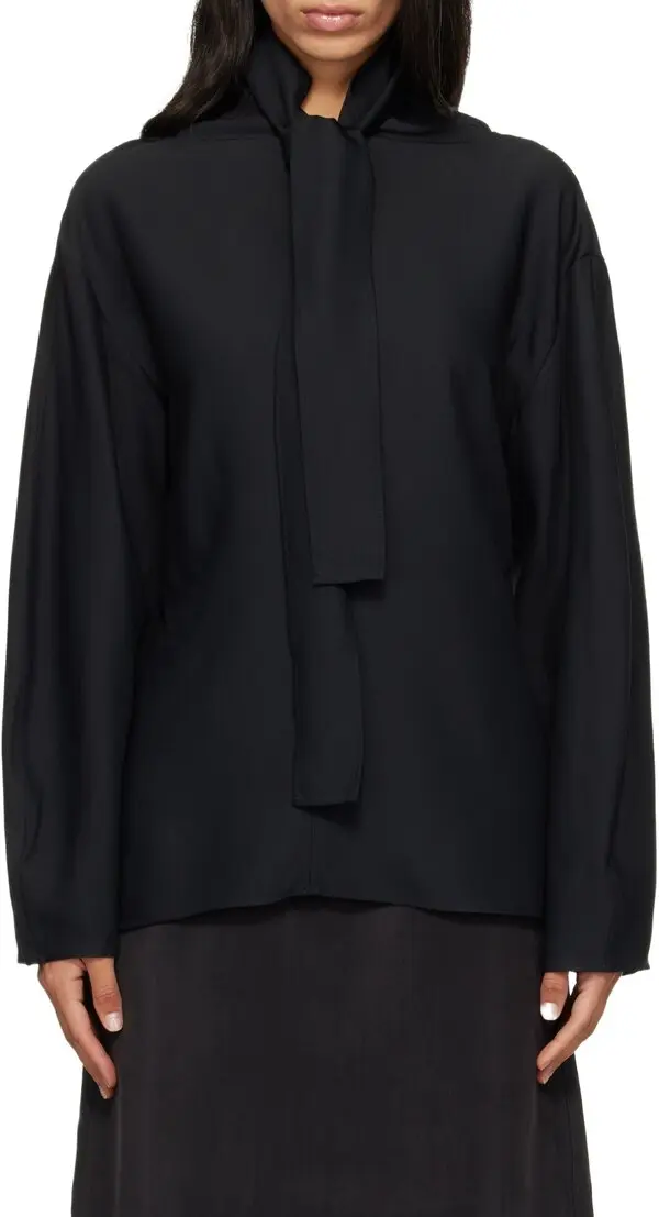 Studio Nicholson Loti Draped Tie-neck Top - Black