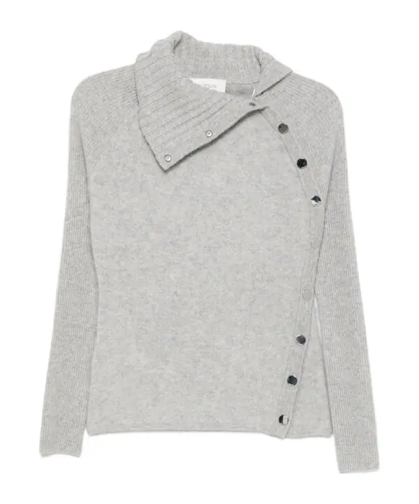 Sportmax Long-sleeve Knit Top With Asymmetric Button Closure - Gray
