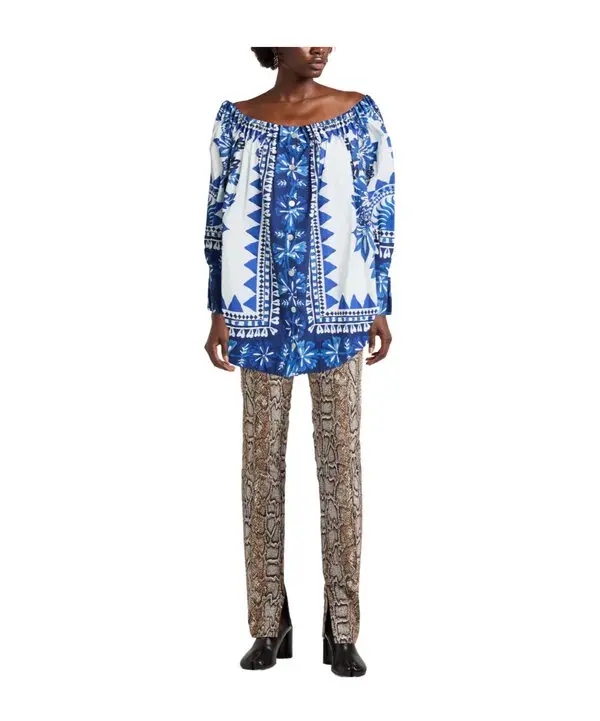 Farm Rio Off-the-shoulder Long-sleeve Floral Shirt